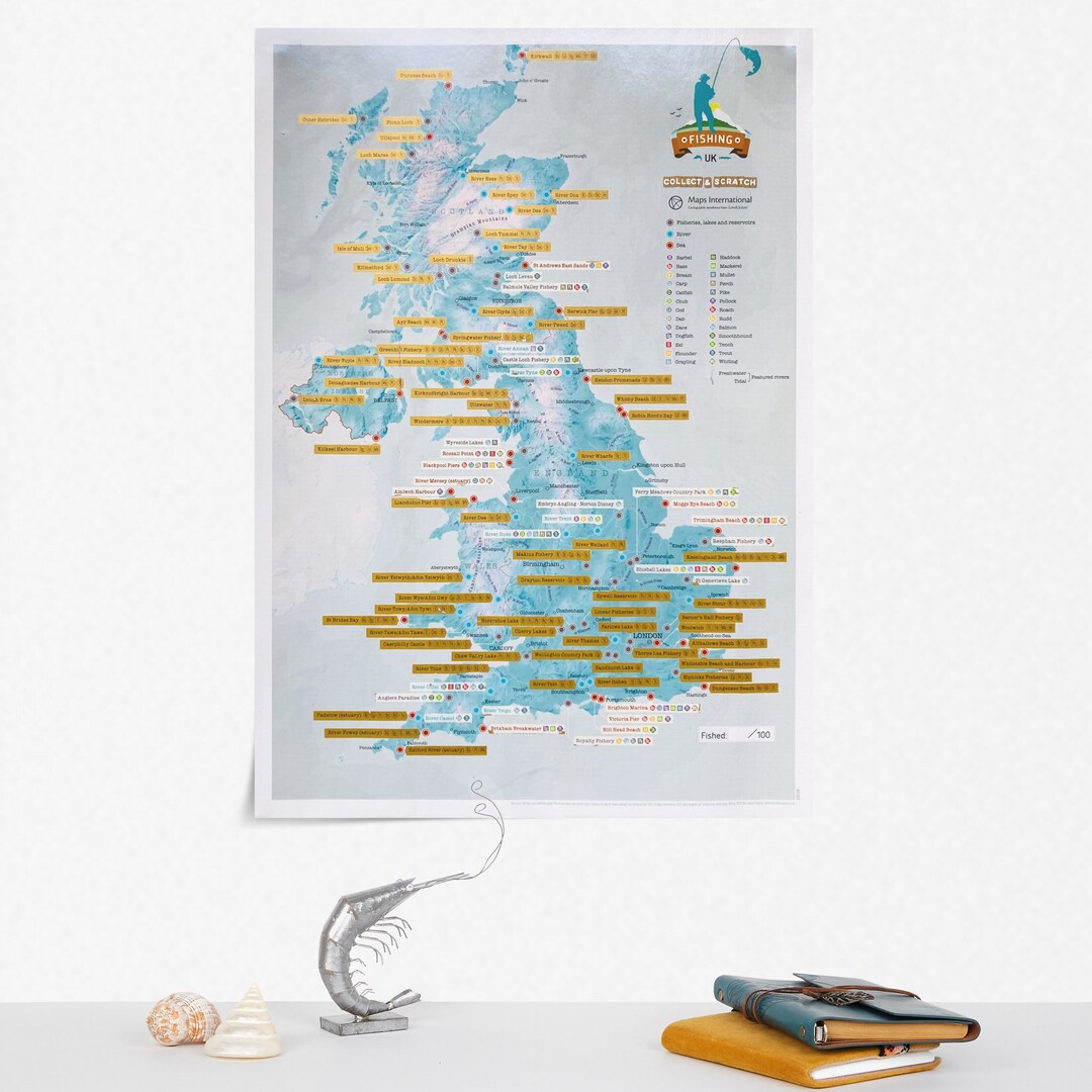 Scratch off UK Fishing Map Poster Personalised Gift for - Etsy