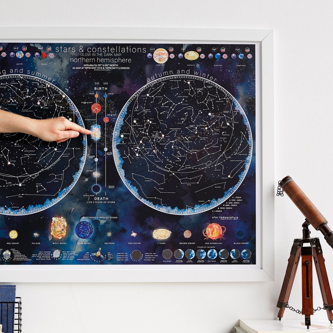 Glow in the Dark Stars and Constellations Map, Night Sky Poster - Etsy