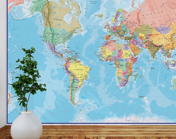 Giant Classic World Map Mural - Home Decor, Push Pin Map, World Map ...