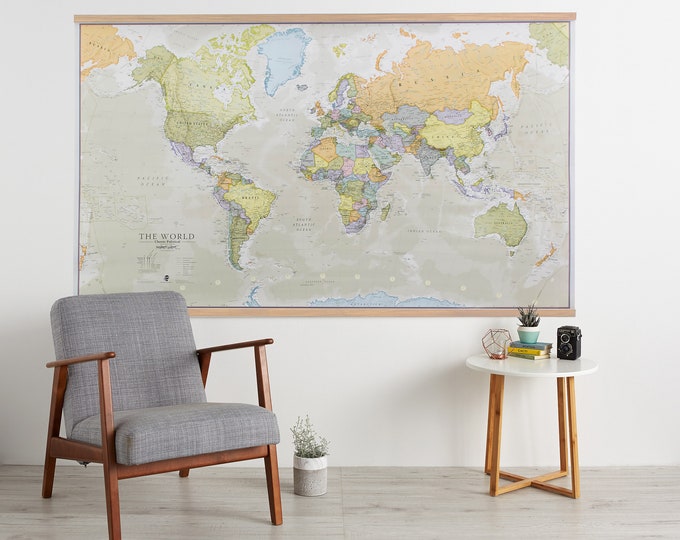 World Map Wrapping Paper Classic, Map Paper, Travel, Gift Wrapping ...