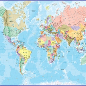 Giant World Map Mural Blue Ocean Blue Ocean, Wall Map, Bedroom, Living ...