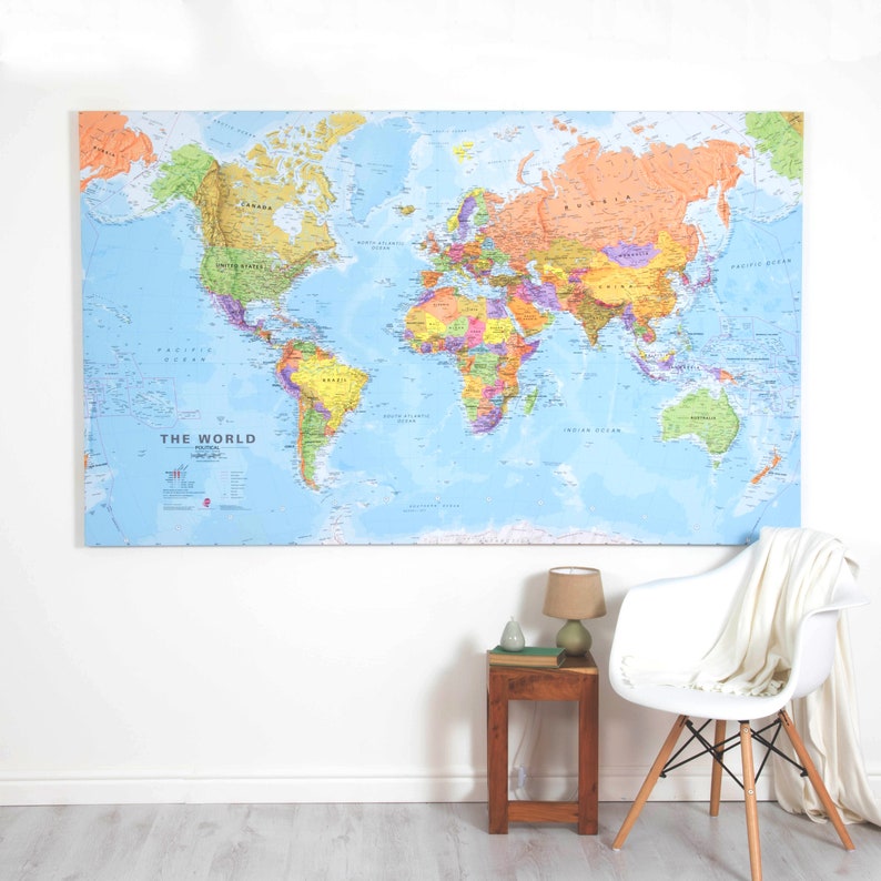 Canvas Political World Map Print Wall Map Free Shipping - Etsy UK