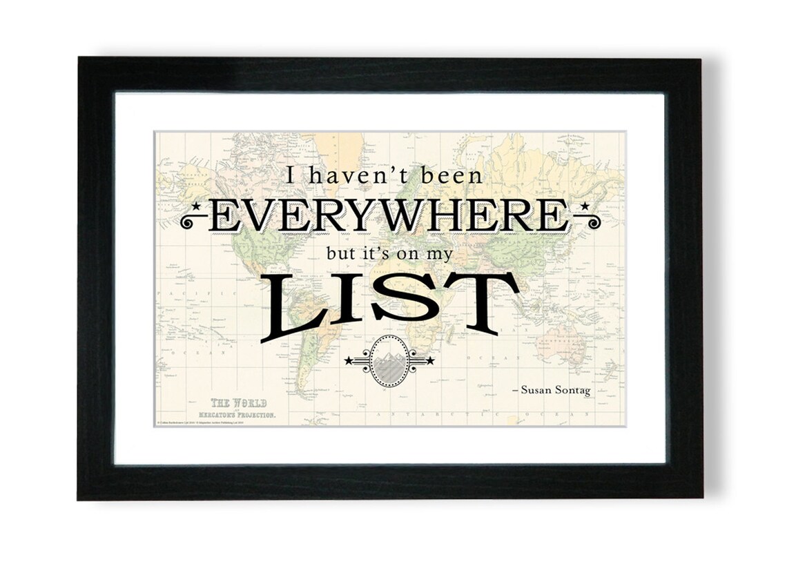 Travel Quote Map Print framed home decor gift travel | Etsy