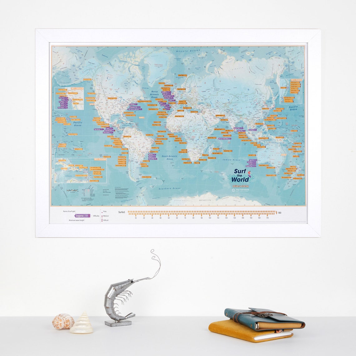 Scratch the World® Surf Map - Surfing Poster Gift, Surf Art Print ...