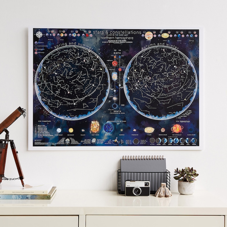 Stars and Constellations Glow Map Night Sky Poster Gift for - Etsy