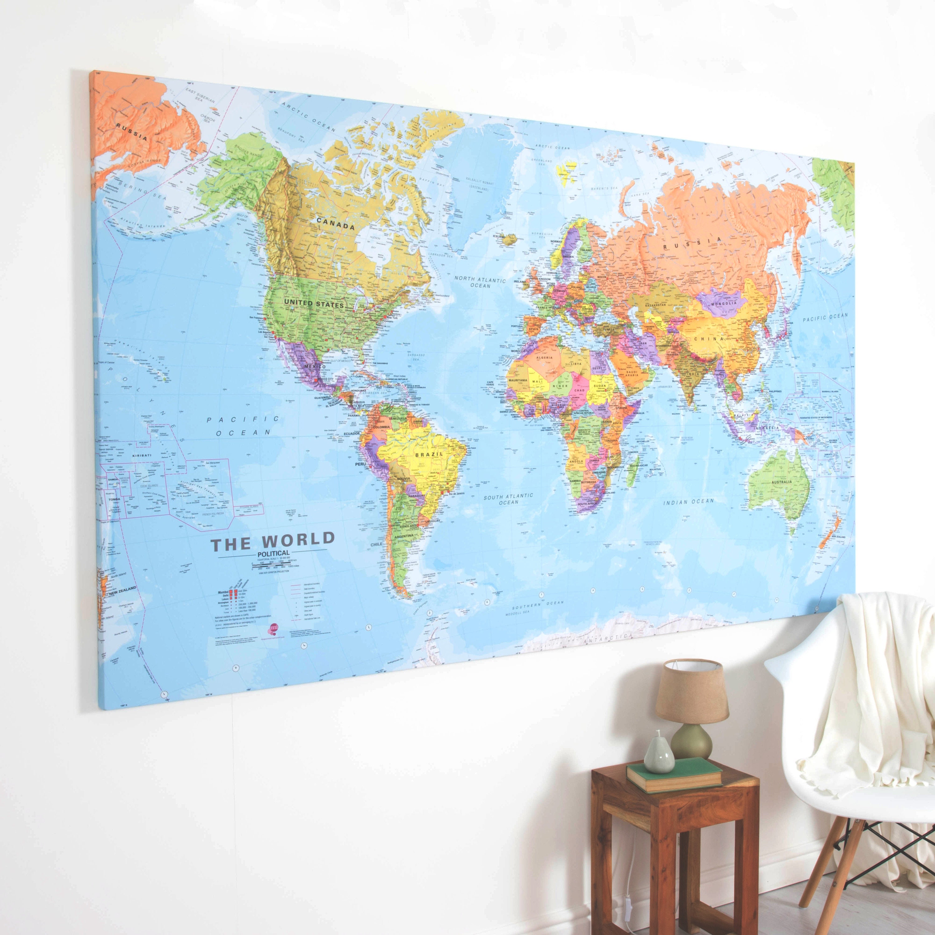 Canvas Political World Map Print Wall Map Free Shipping - Etsy UK
