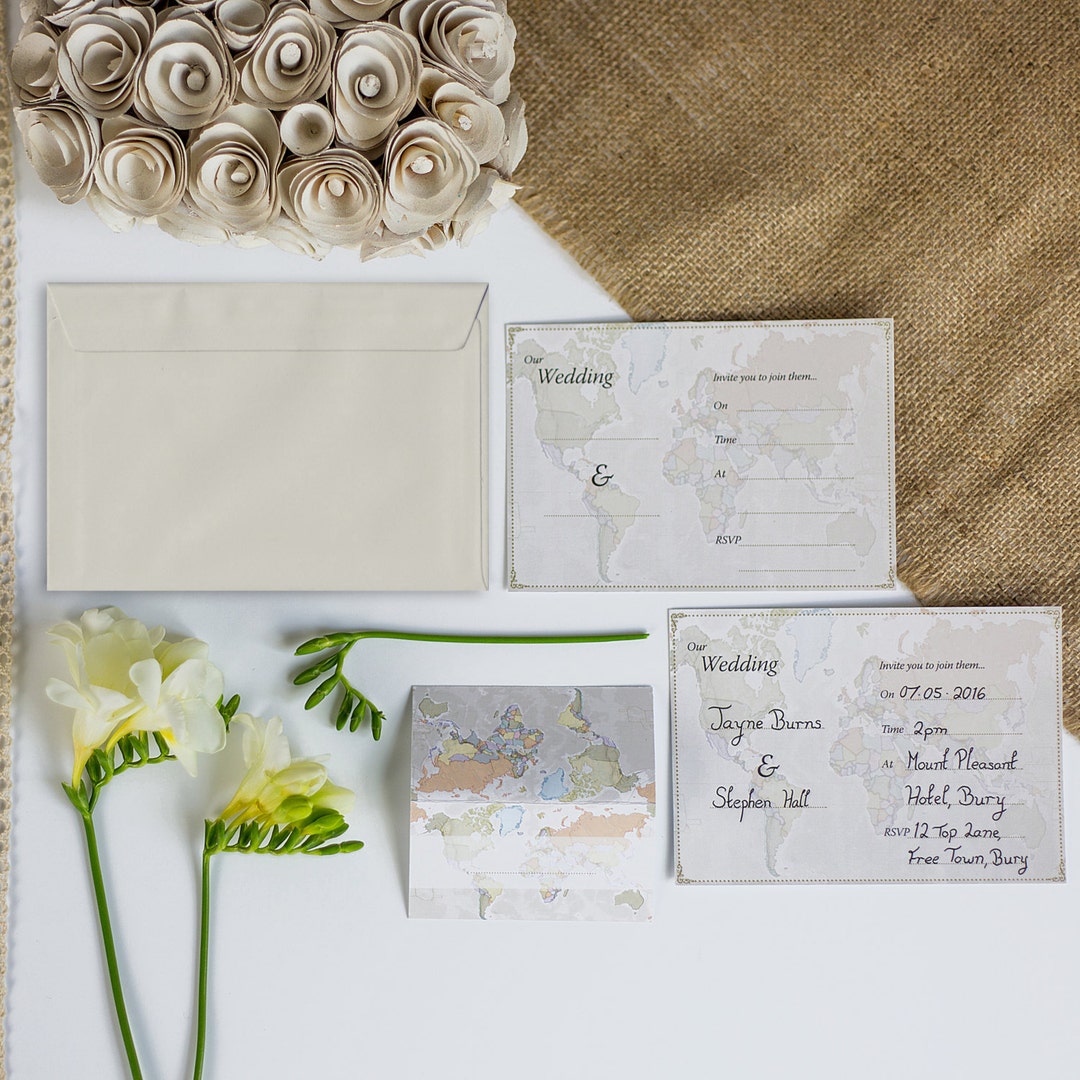 Classic World Map Wedding Invitations Pack of Ten - Wedding Planning ...