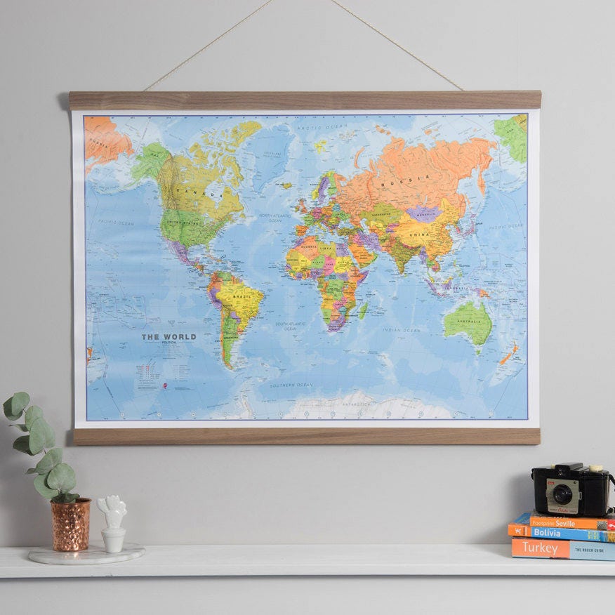 Political World Map Poster home wall hanging map of the | Etsy