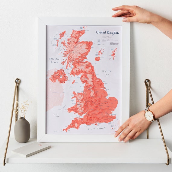 Map of UK Art Print Matt Art Paper UK Push Pin Map Gift | Etsy