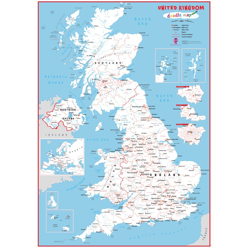 Doodle UK Map – Kids Colouring Activity, Educational Geography - Etsy