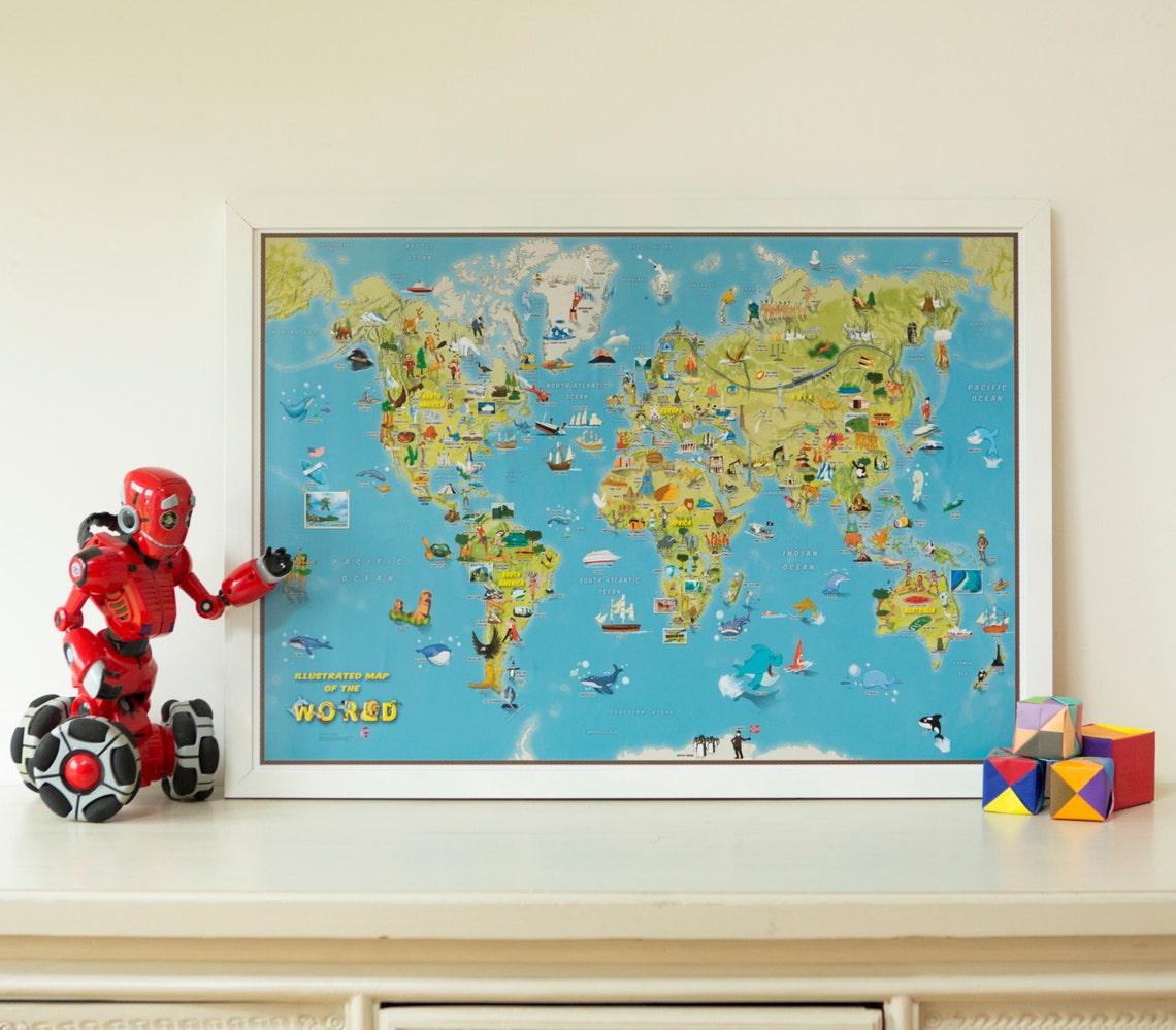 Kids Cartoon Map of the World Wall Map Map Poster Kids - Etsy UK