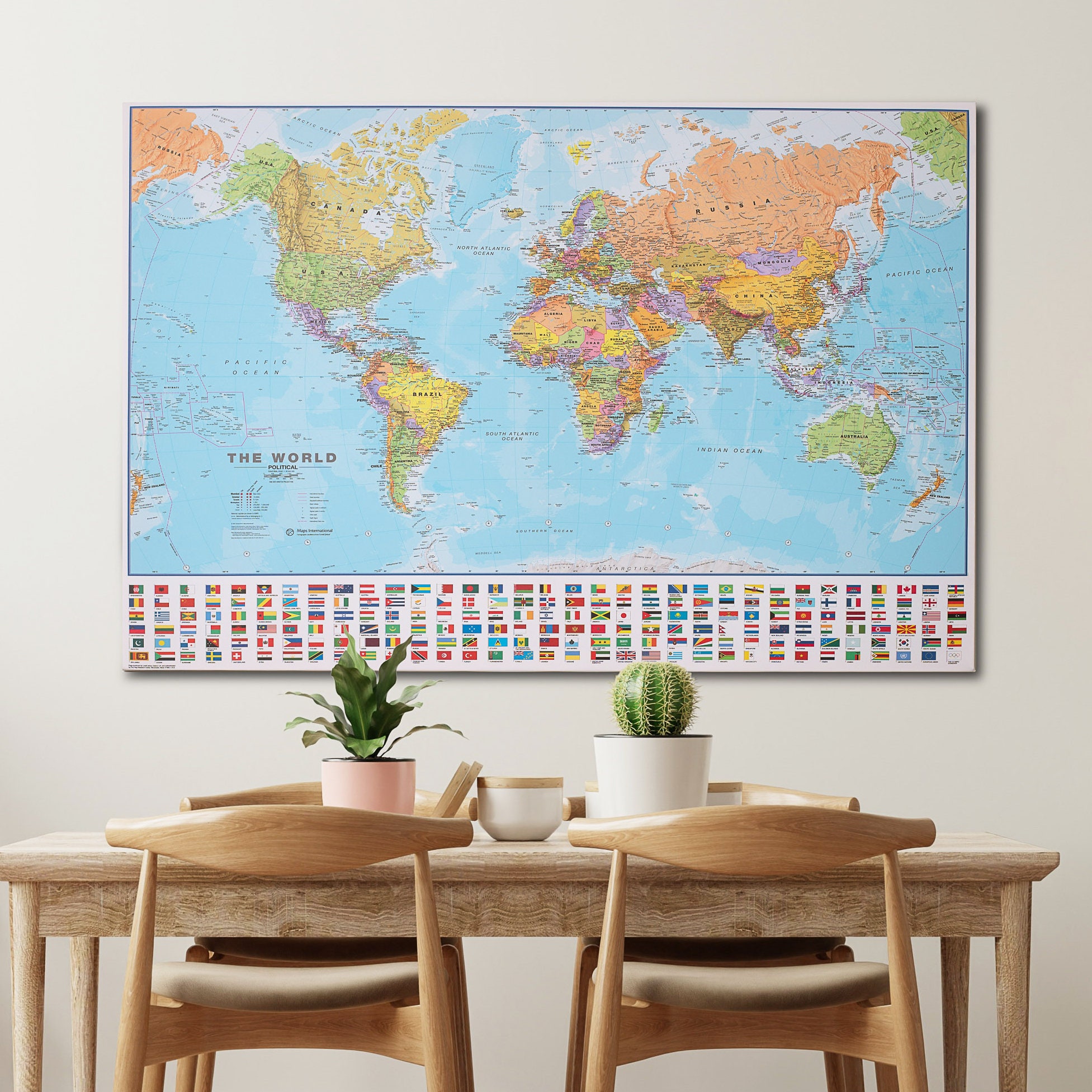 Map of the World Flags Canvas Print - Free Shipping, Gift for Him, Gift ...
