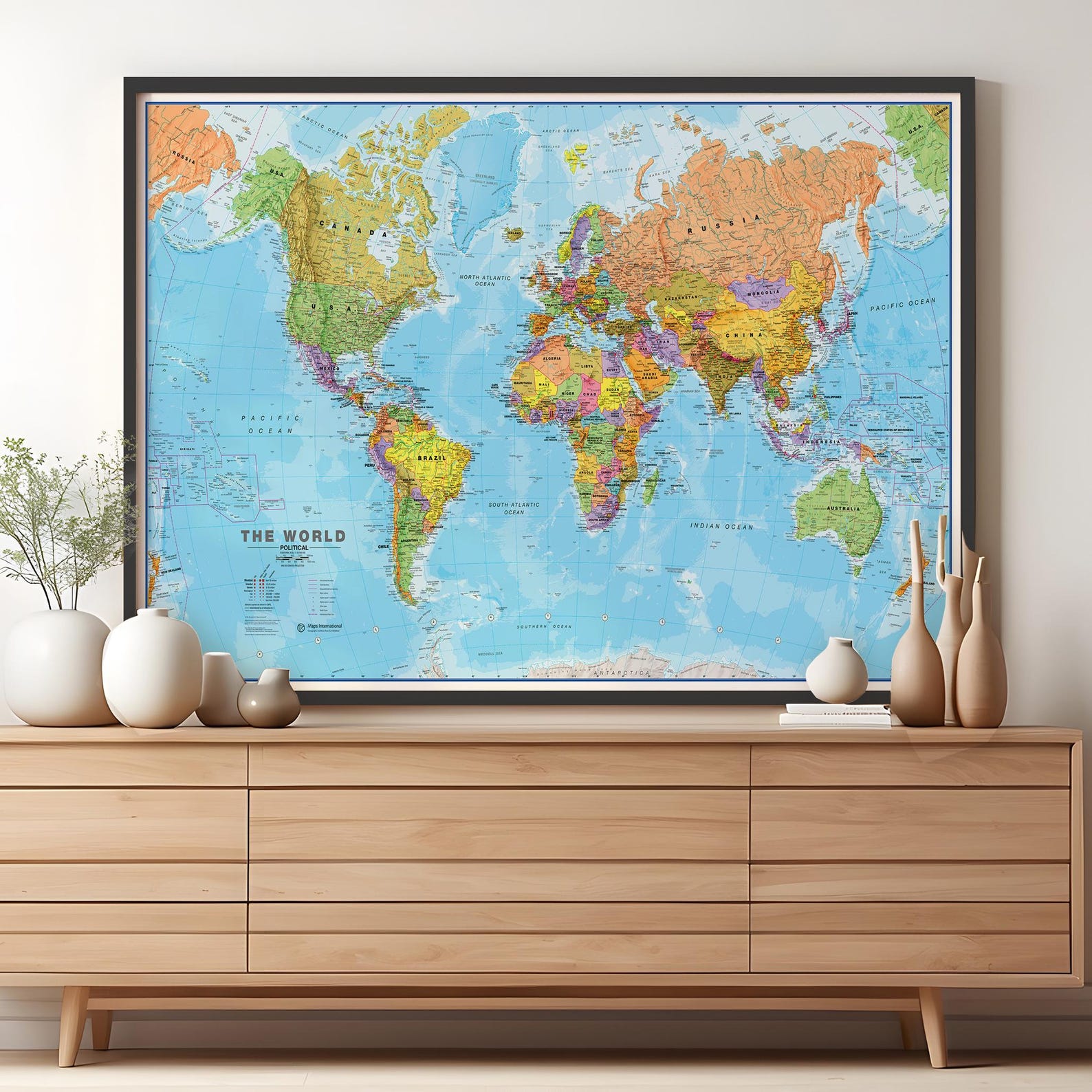 Political World Map Poster – Colorful Countries Wall Art - Etsy UK