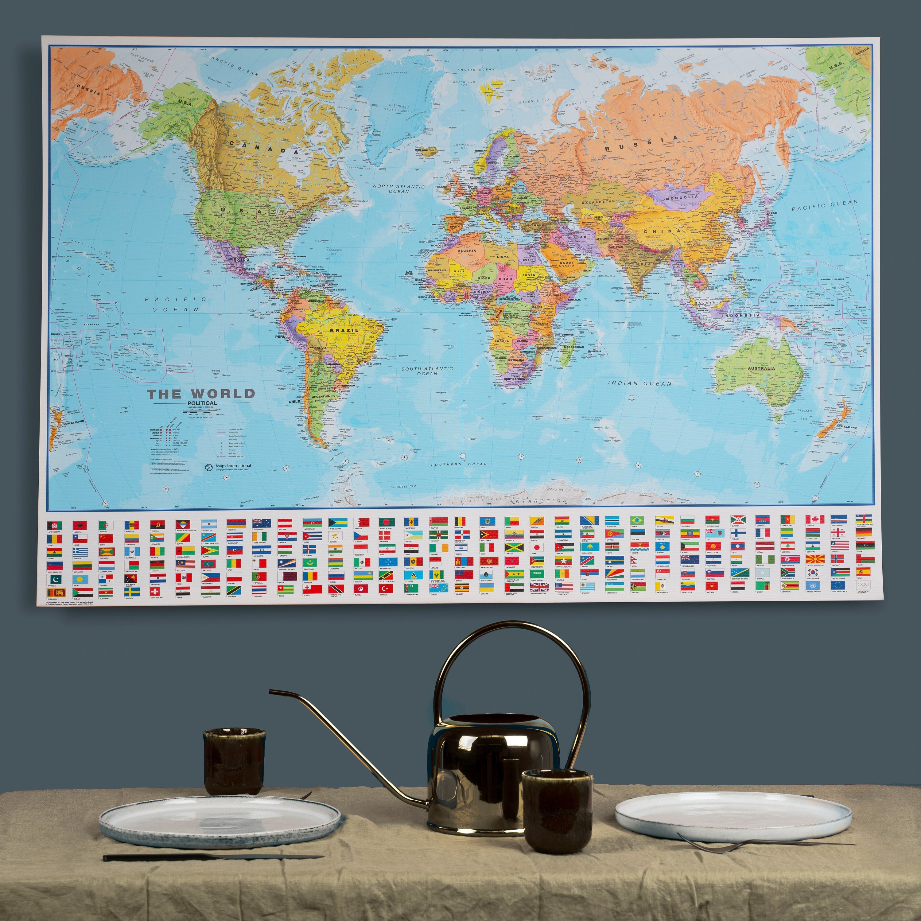 Map of the World Flags Canvas Print Free Shipping Gift for - Etsy