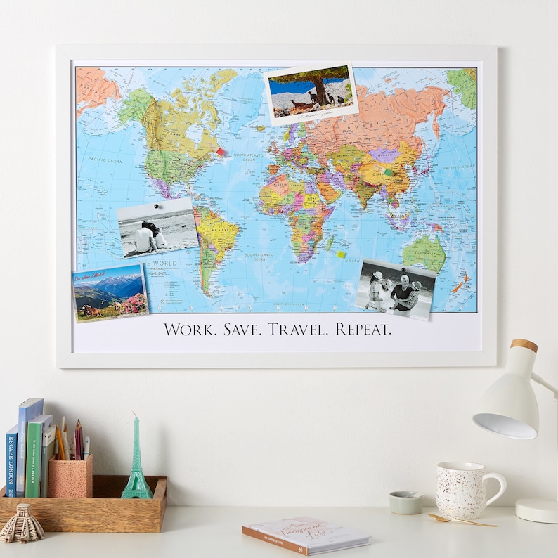 Personalised Map of the World Pinboard Art Decor Free | Etsy