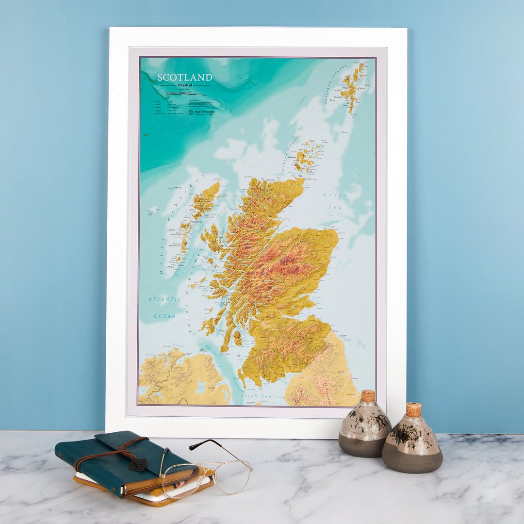 Map of Scotland Poster Art - Wall Decor Print - Topographic Terrain ...