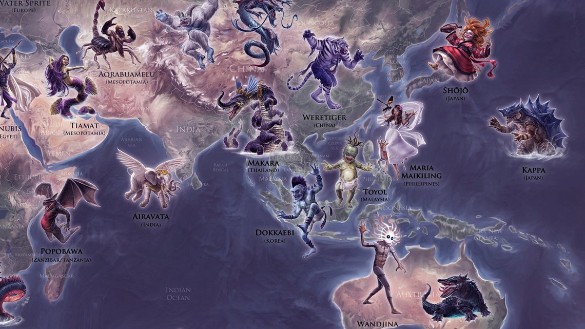 Mythical Monster Map world kids map children's | Etsy