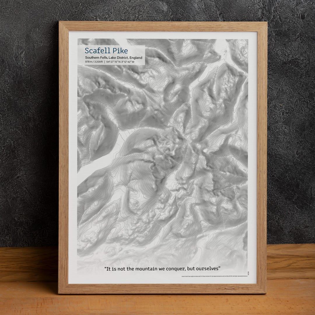 Personalised Scafell Pike Map Print, Topographic Contour Lines Map ...