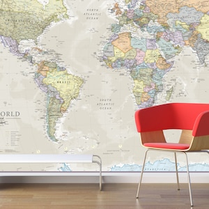 Giant Classic World Map Mural - Home Decor, Push Pin Map, World Map ...