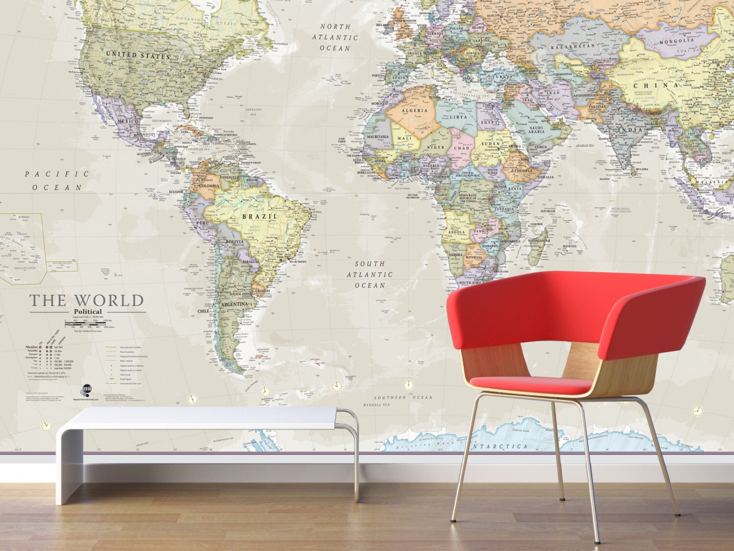 Giant Classic World Map Mural - Home Decor, Push Pin Map, World Map ...