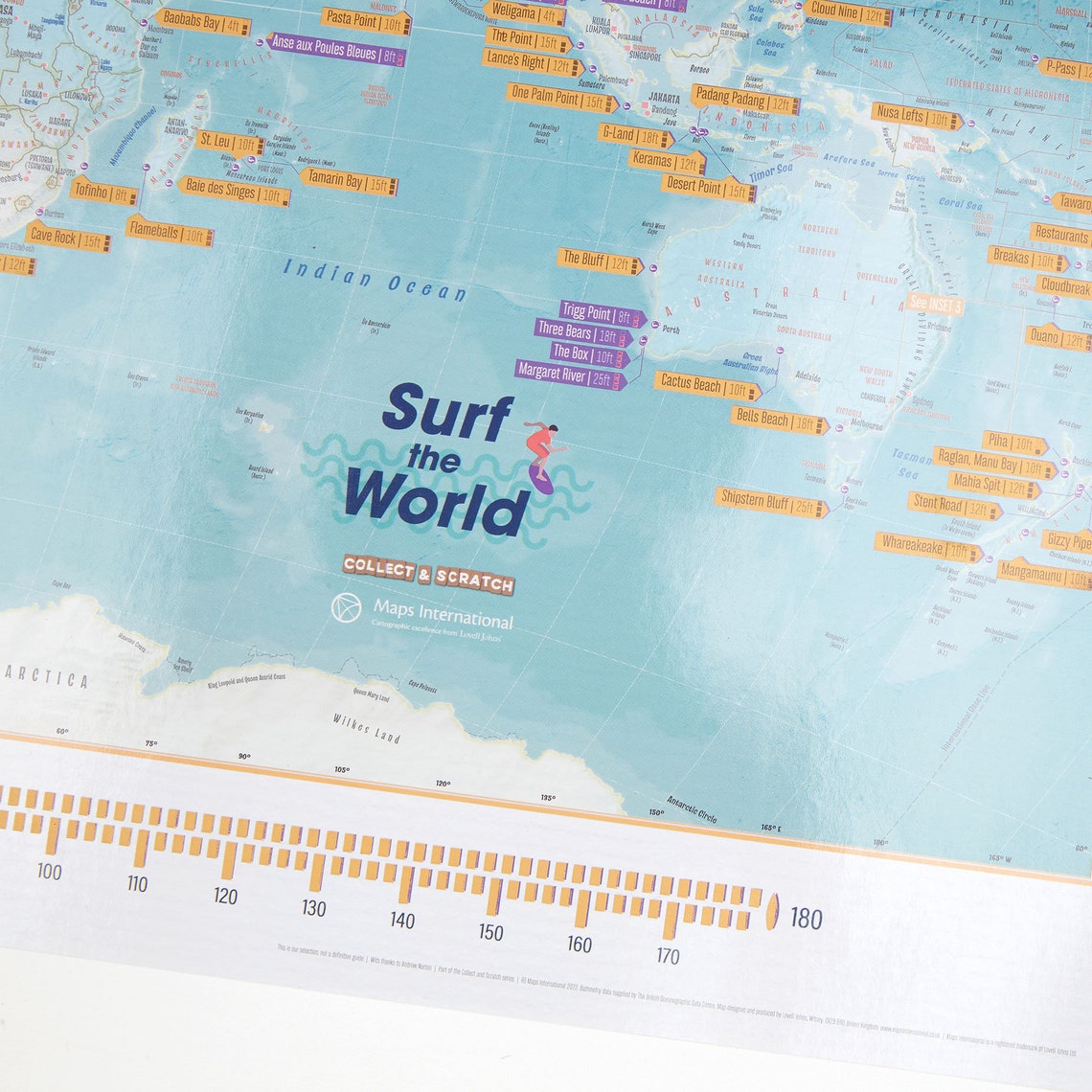 Scratch the World® Surf Map - Surfing Poster Gift, Surf Art Print ...