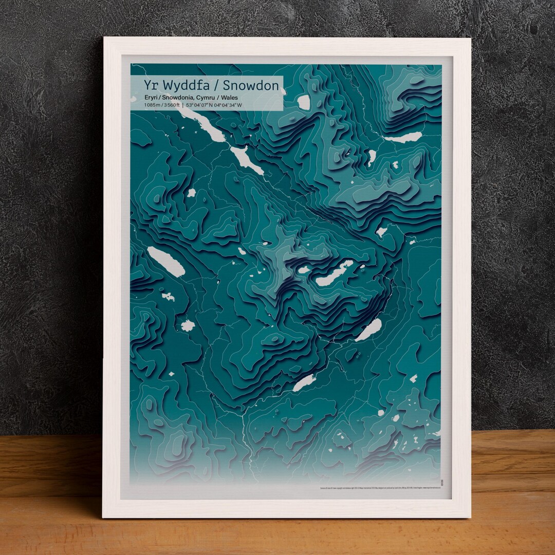 Snowdon Map Paper Cut Out Print, Topographic Contour Lines Map Poster ...