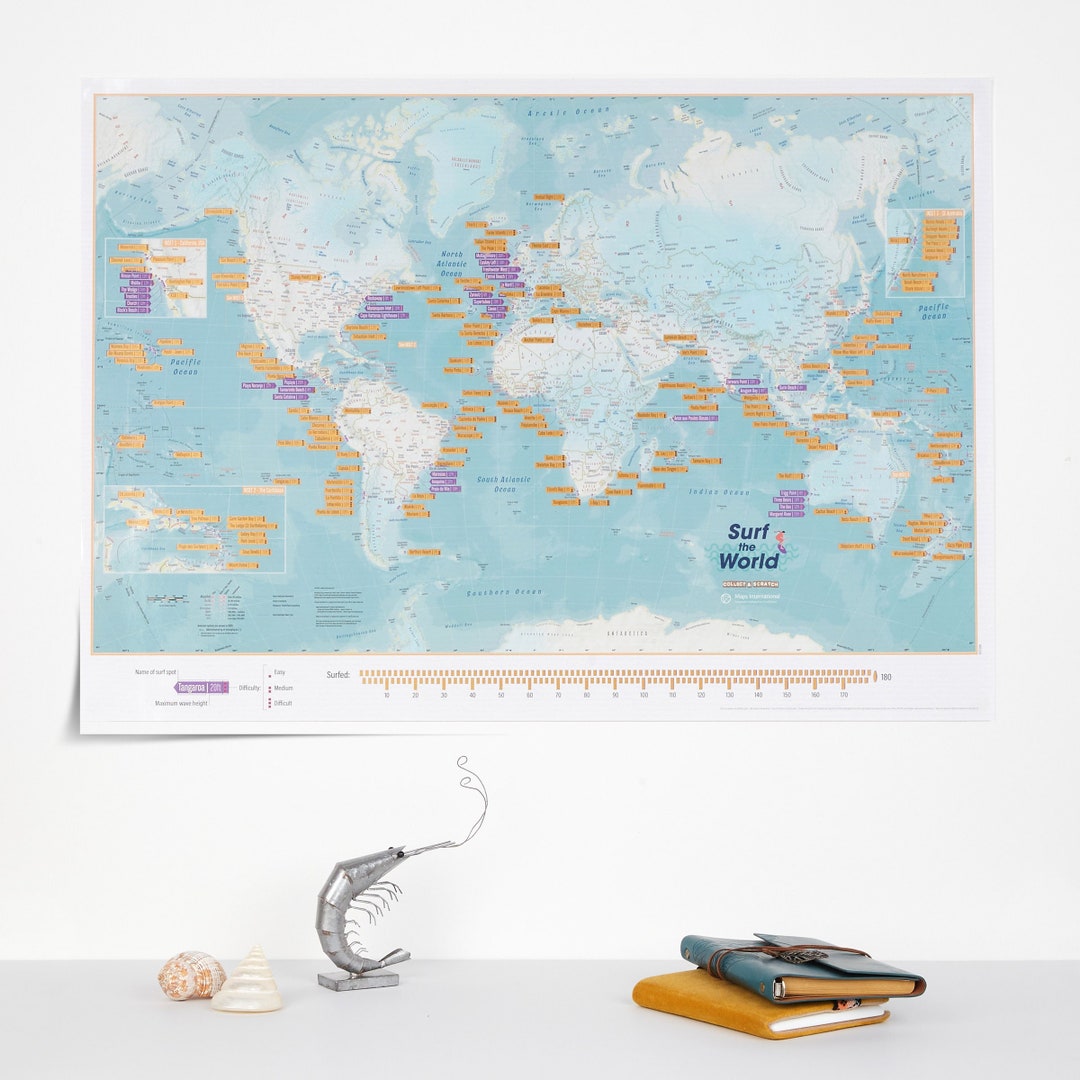 Scratch the World® Surf Map - Surfing Poster Gift, Surf Art Print ...