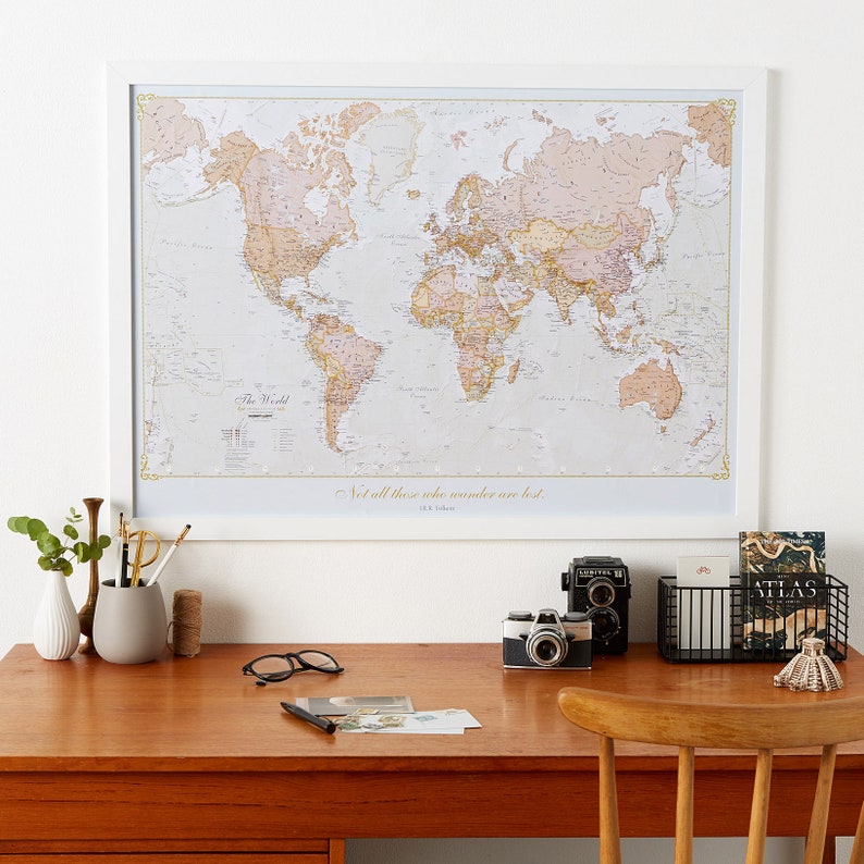 Personalised Antique World Map - Pinboard, Gift, Vintage, Personalised ...