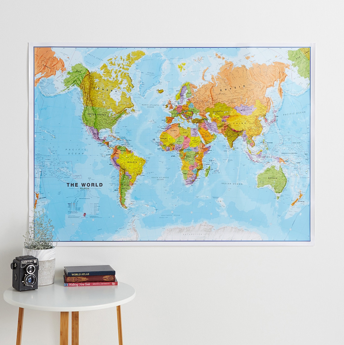 Political World Map – Laminated With Wood Hanging Bars - Etsy