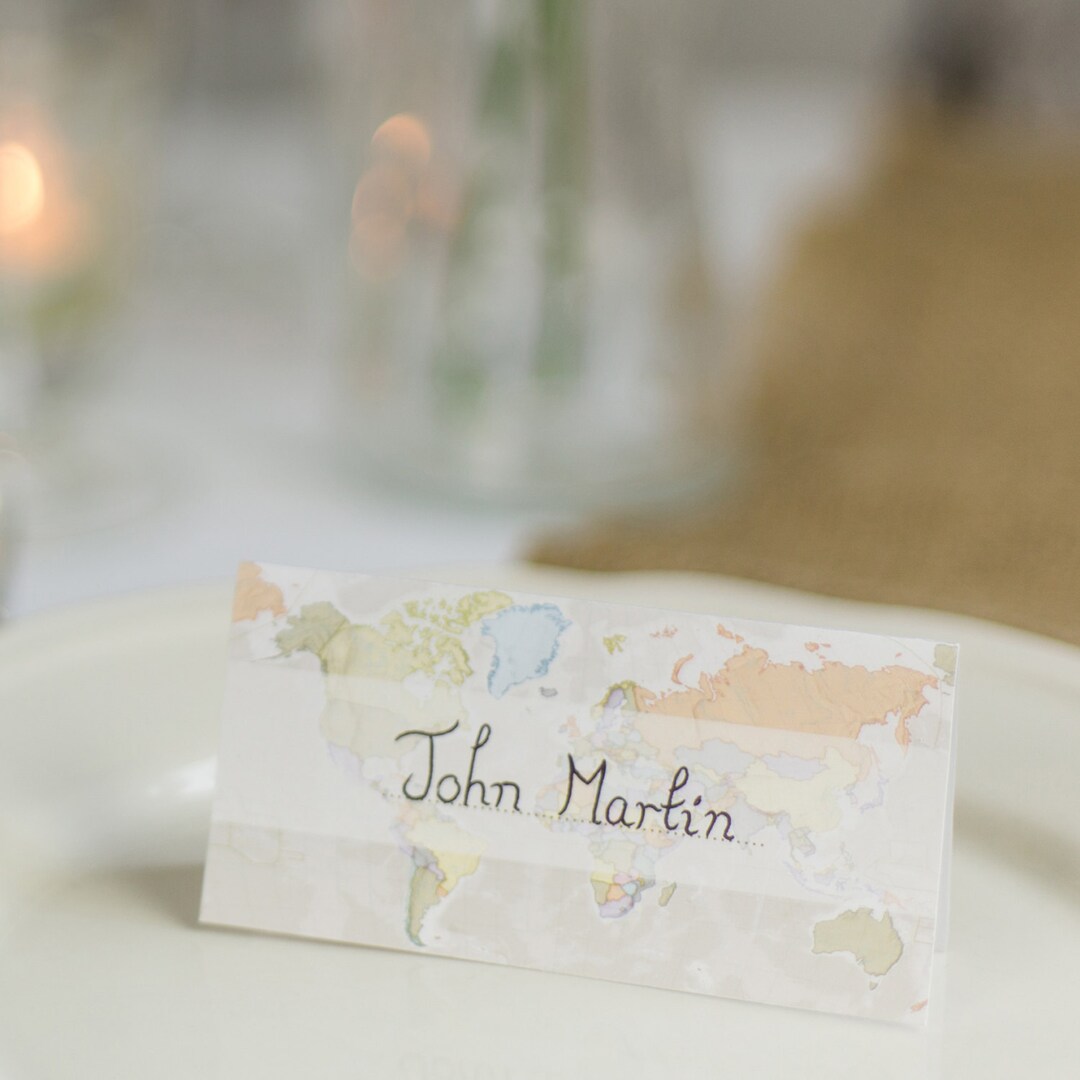 Classic World Map Wedding Place Cards Pack of Ten - Vintage, Travel ...