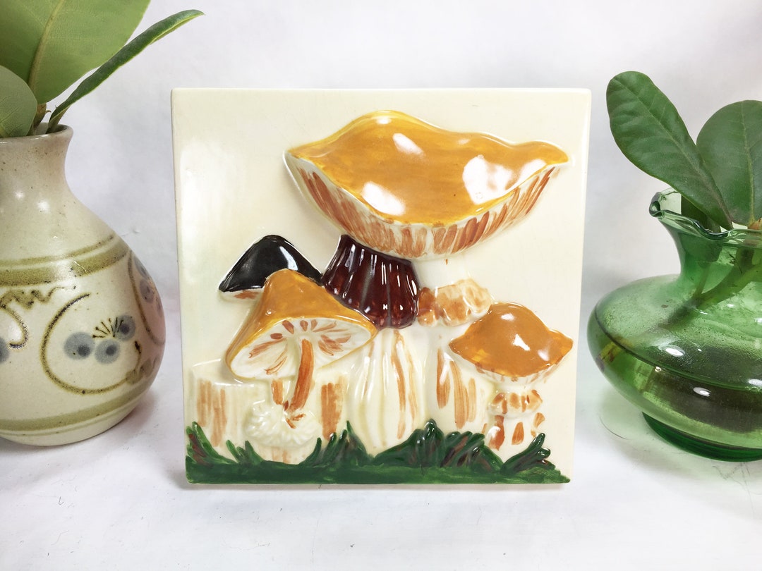 Vintage Mushroom Ceramic Wall Hanging Tile Retro Mycology Mushrooms ...