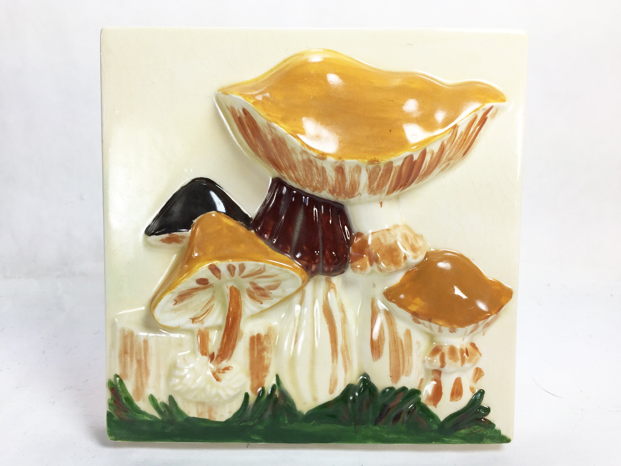 Vintage Mushroom Ceramic Wall Hanging Tile Retro Mycology Mushrooms ...