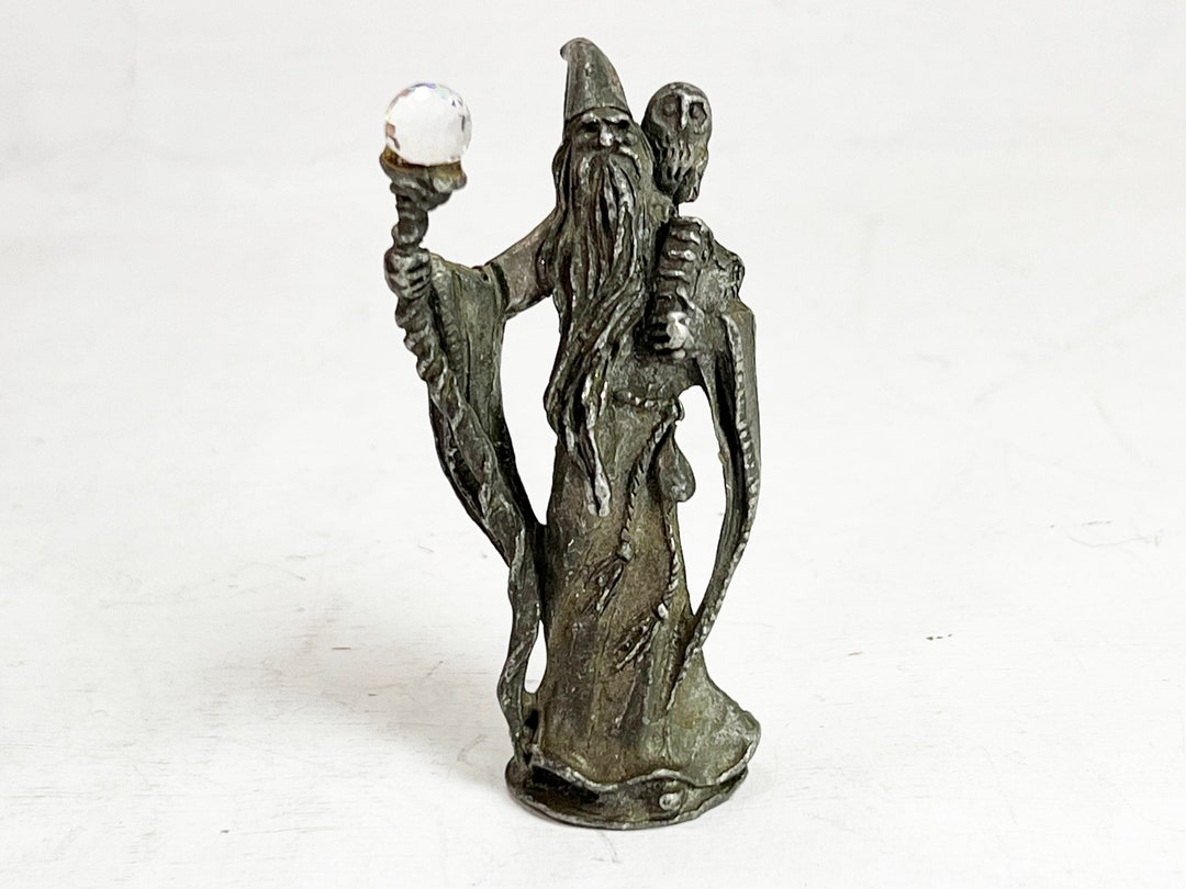 Vintage Gallo Pewter Wizard Staff Crystal Ball Owl Figurine Figure D&D ...