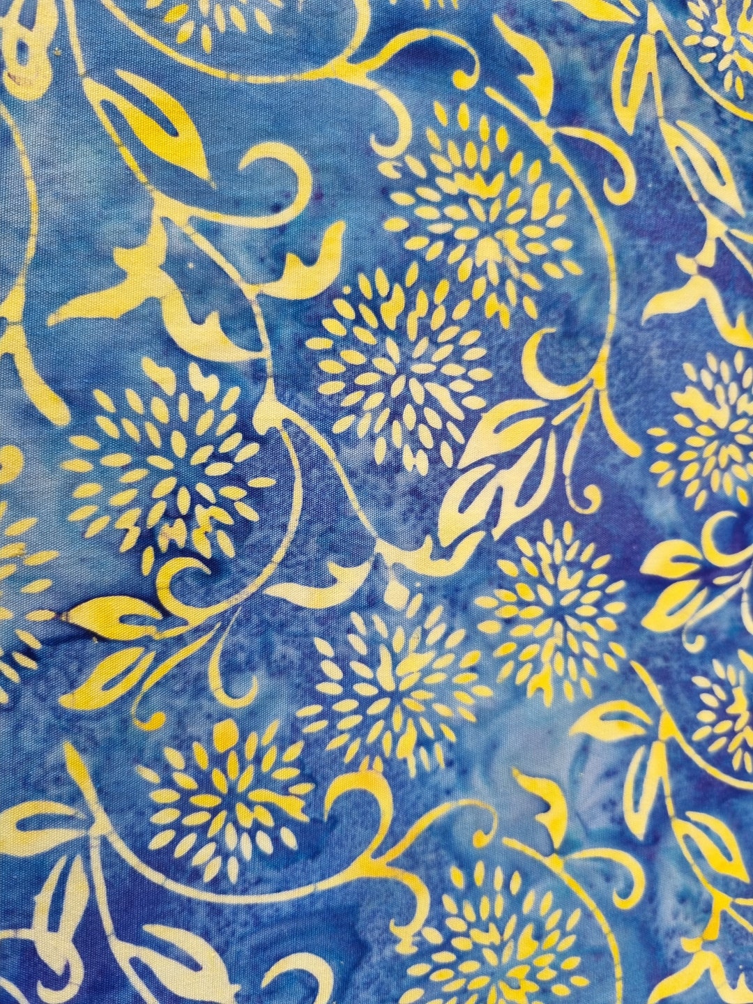 Blue and Yellow Floral Batik. Island Batik. Indonesian Batik. Floral ...