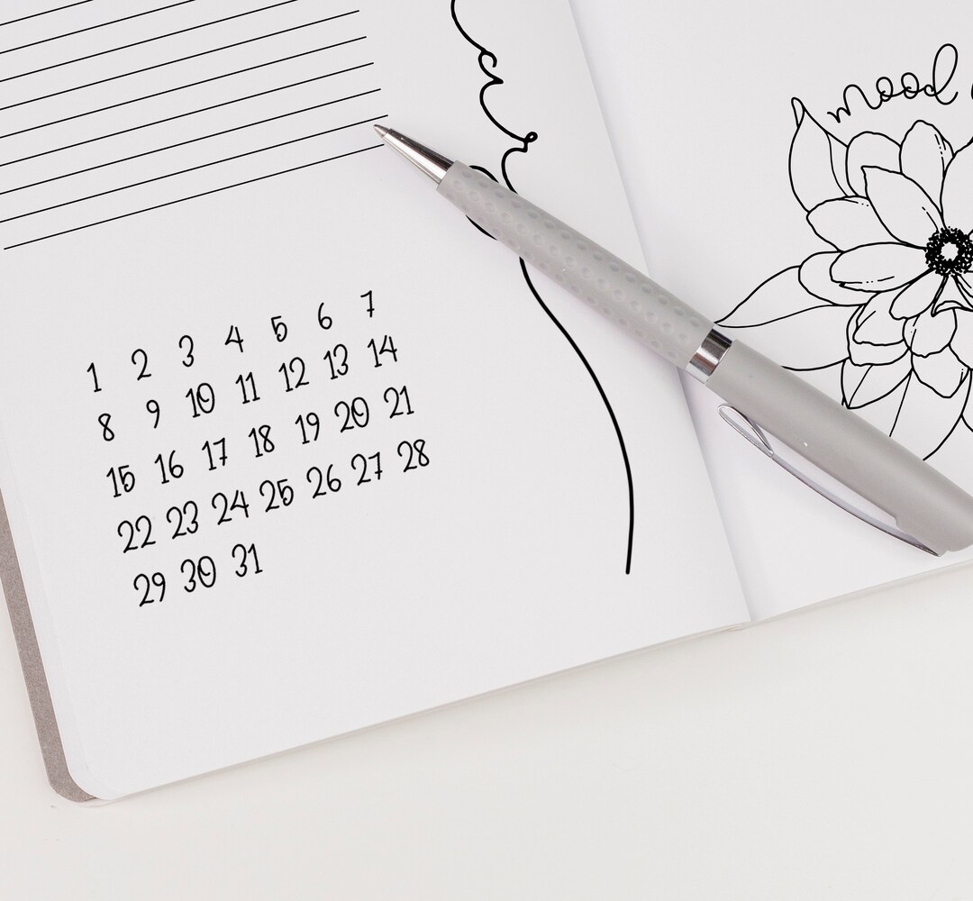 Journaling Calendar Stamp, Monthly Planner Stamp, Calligraphy Calendar ...