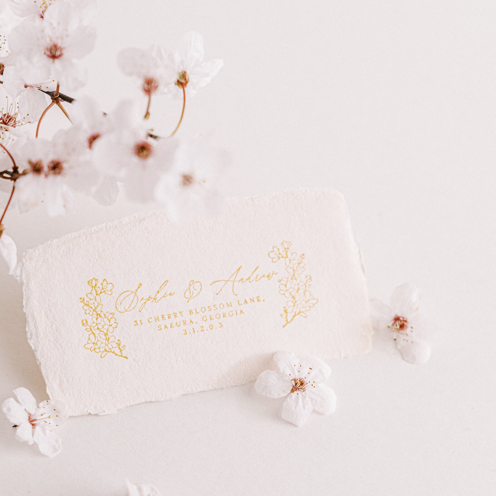 Floral Address Stamp, Cherry Blossom Custom Address Stamp, Calligraphy ...