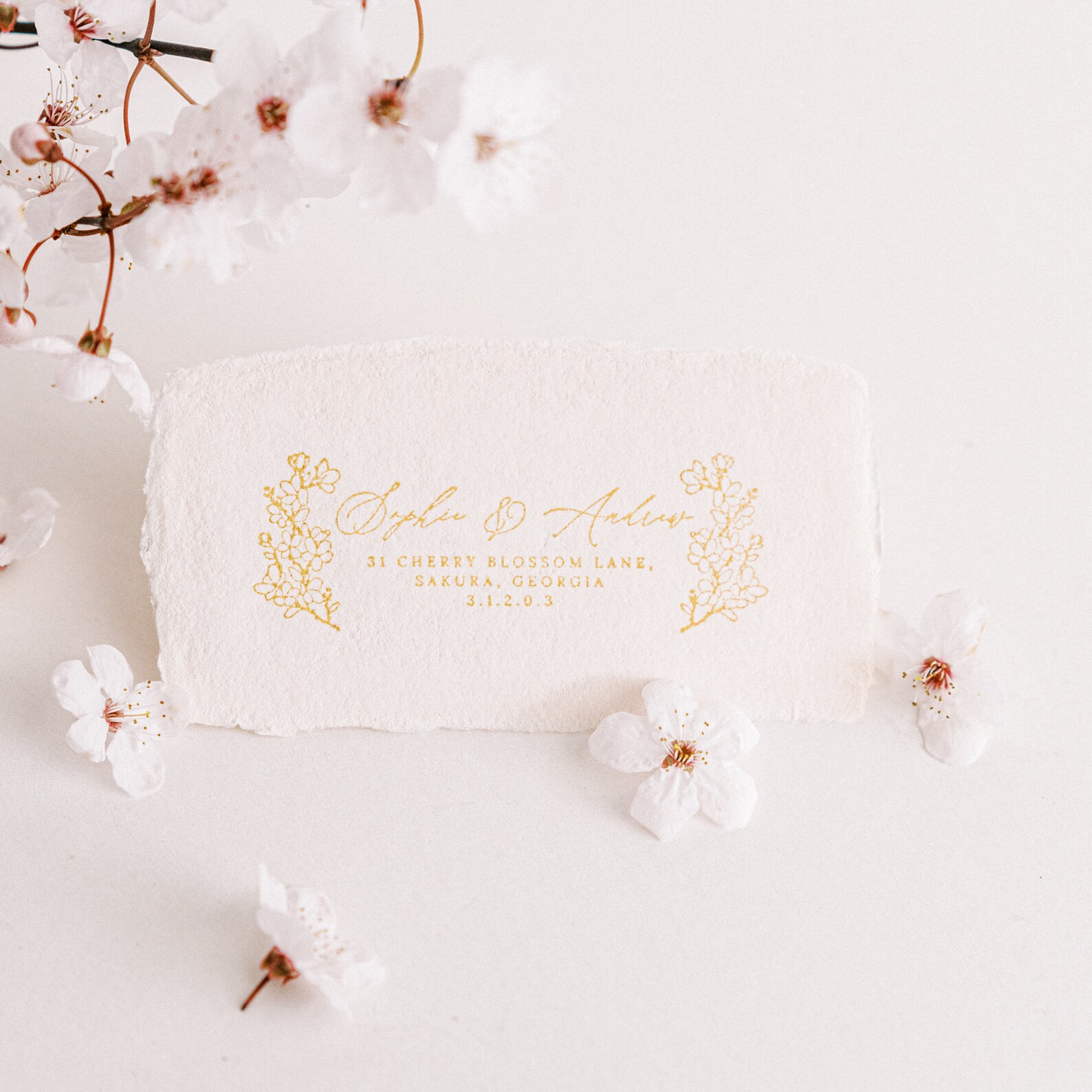 Floral Address Stamp, Cherry Blossom Custom Address Stamp, Calligraphy ...