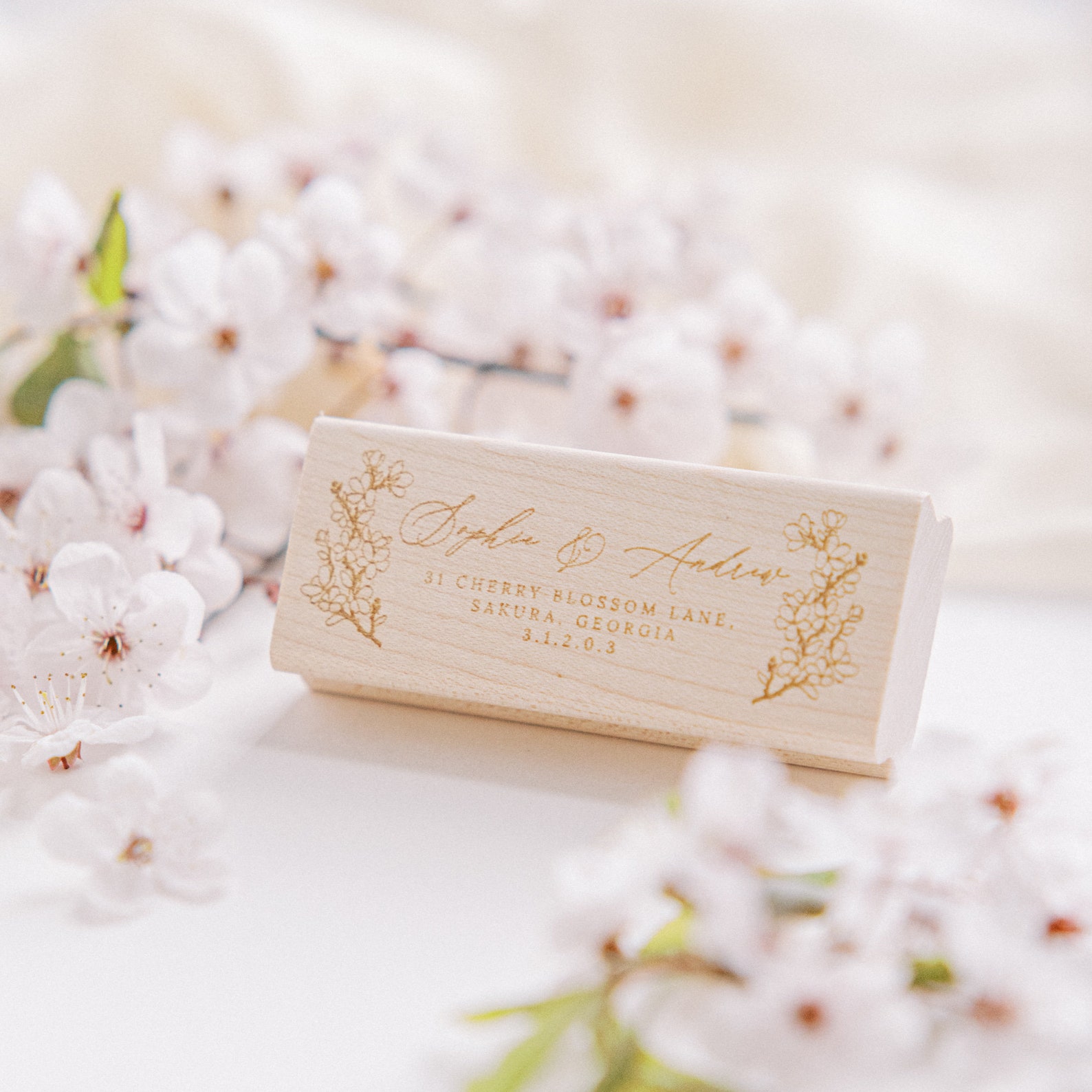 Floral Address Stamp, Cherry Blossom Custom Address Stamp, Calligraphy ...