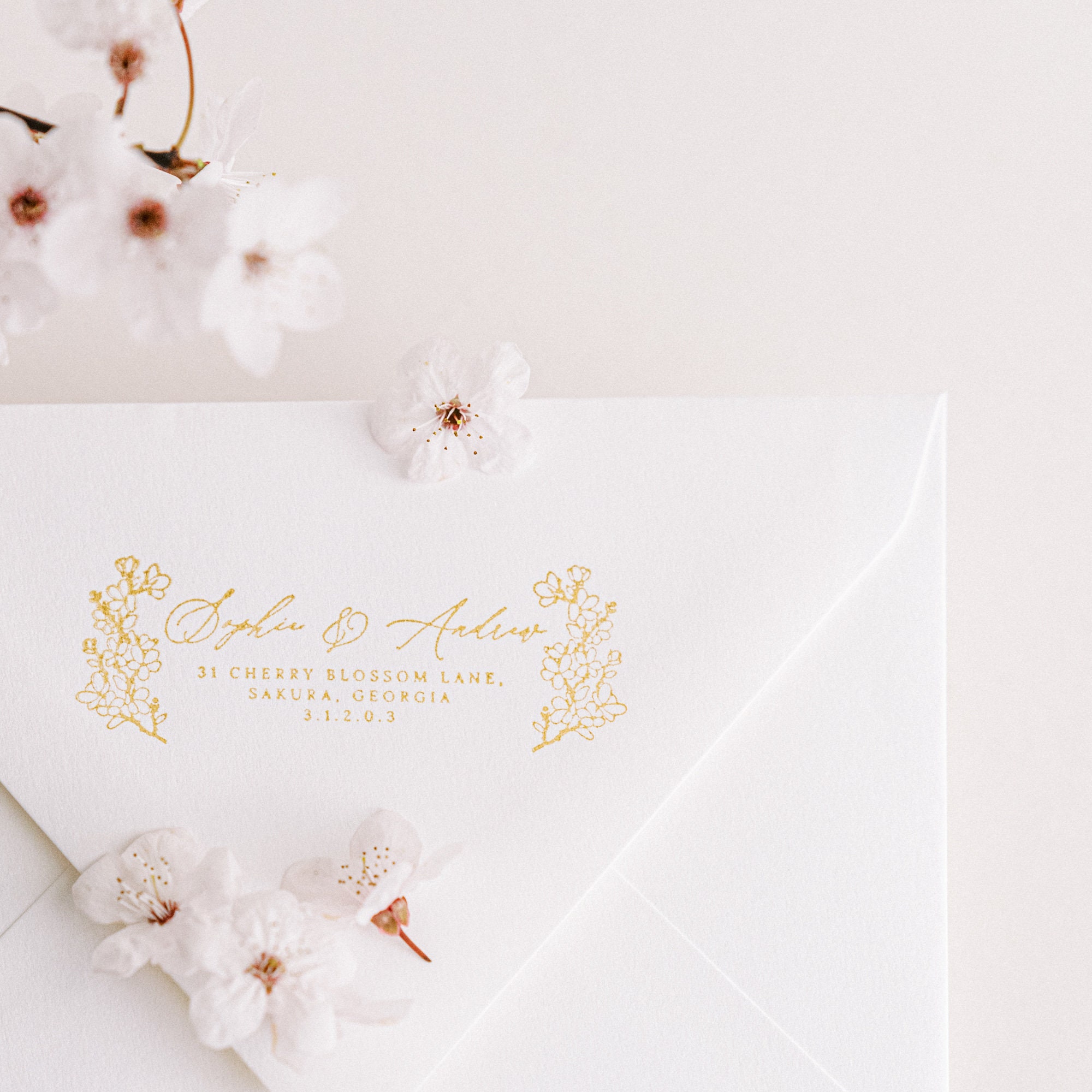 Floral Address Stamp, Cherry Blossom Custom Address Stamp, Calligraphy ...