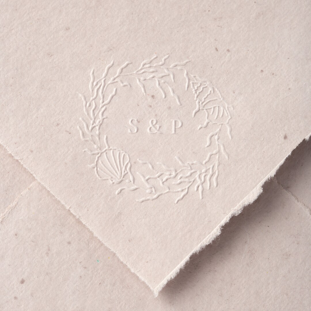 Coastal Initial Embosser Stamp, Initials Embossing Seal, Sea Wreath ...