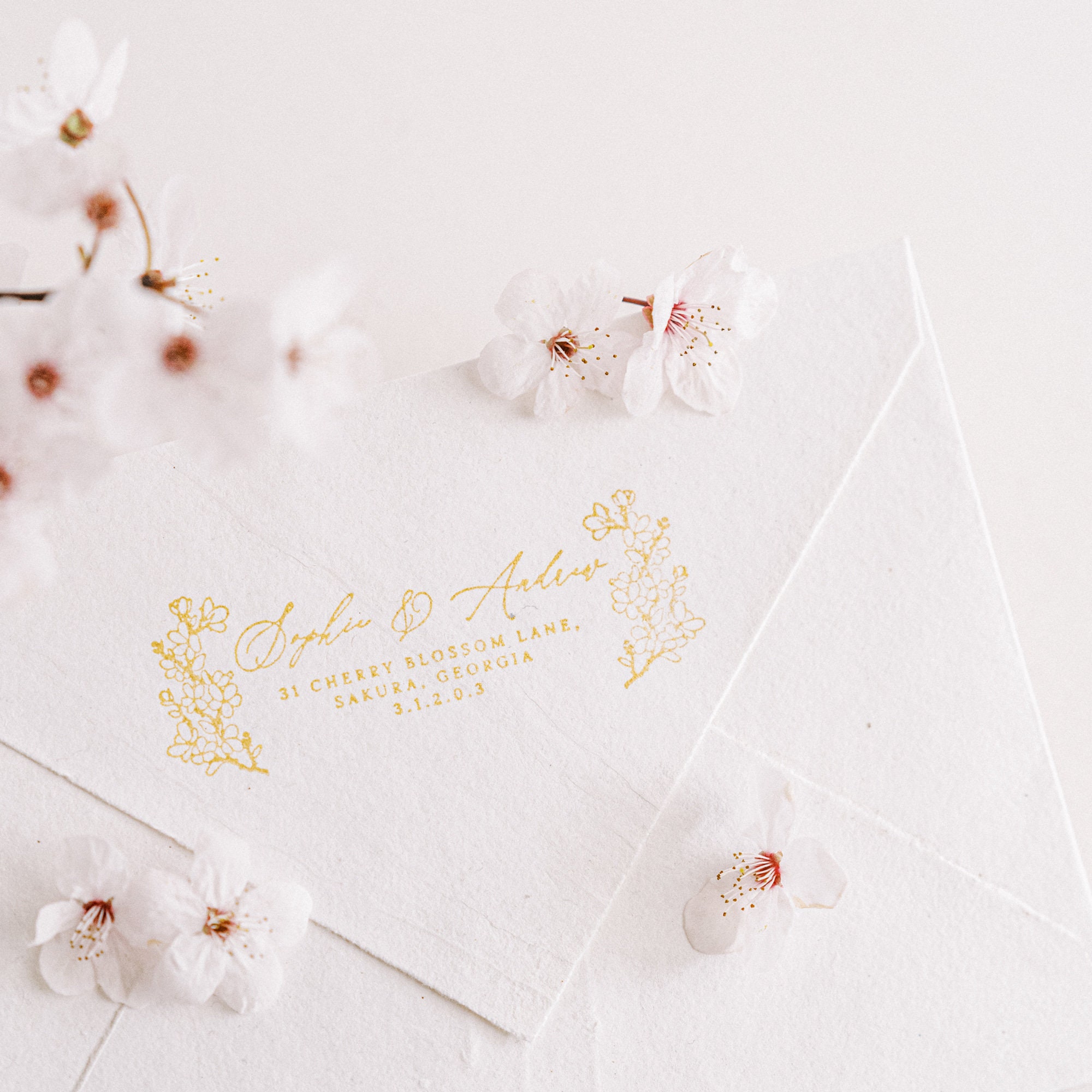 Floral Address Stamp, Cherry Blossom Custom Address Stamp, Calligraphy ...