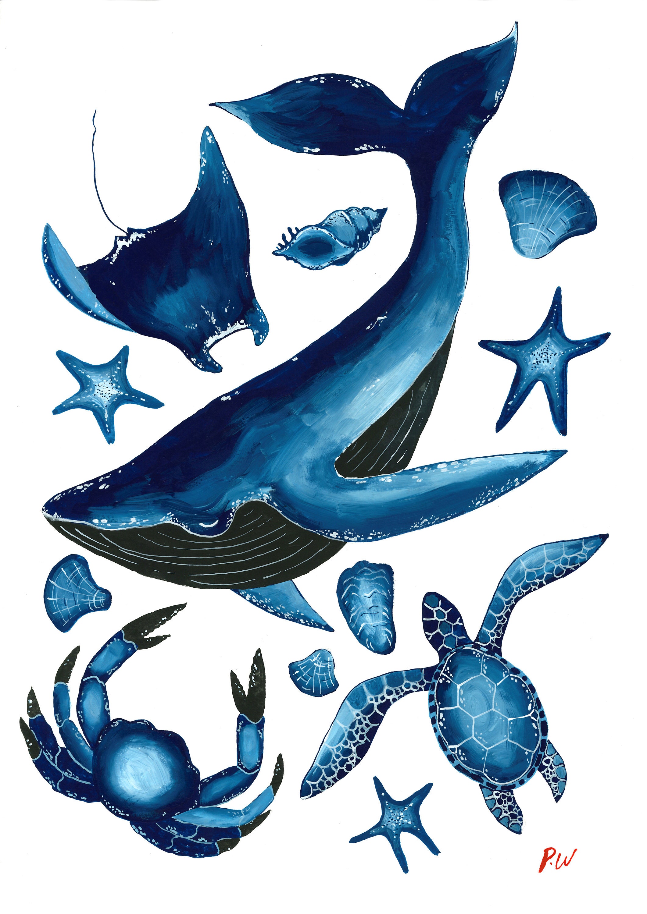Abstract Sea Creatures Art Print Ocean Sea Life Print Ocean | Etsy