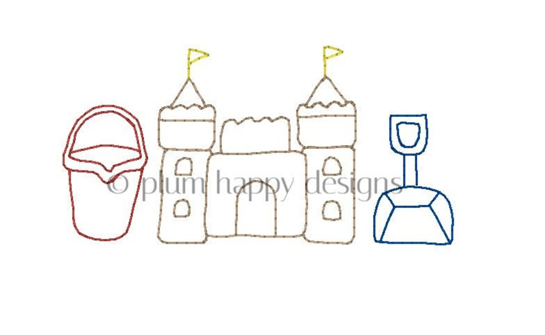 Beach Trio Sandcastle Bucket Shovel Vintage Bean Stitch Embroidery ...