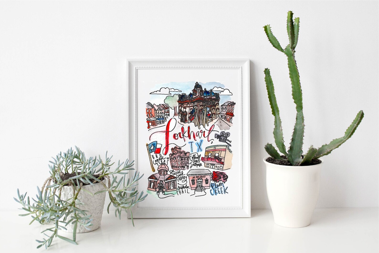 Lockhart, Texas Art Watercolor Wall Art Illustration Print Gift 8x10 ...