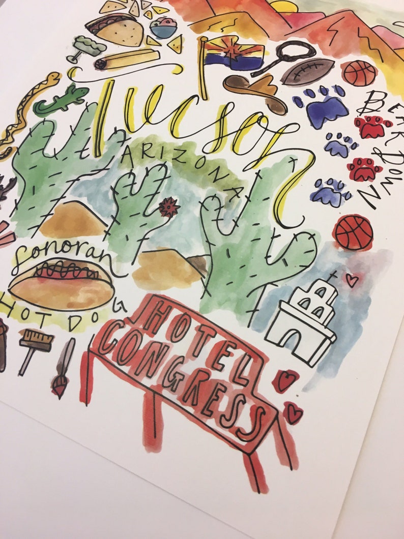Tucson Arizona AZ Illustration Watercolor Wall Art Print Gift - Etsy