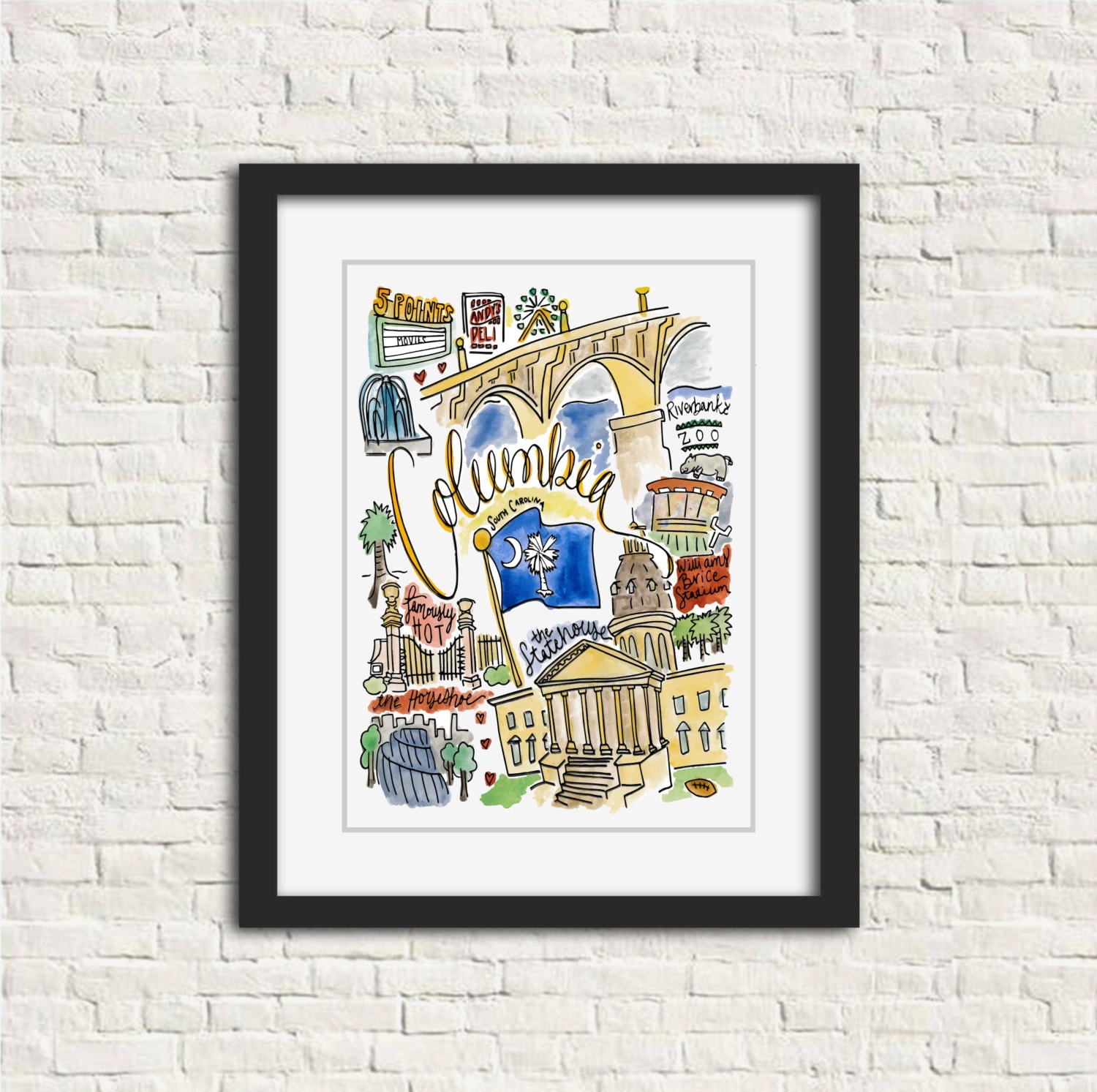 Columbia, SC Art Print 8x10 // South Carolina Statehouse Five Points ...