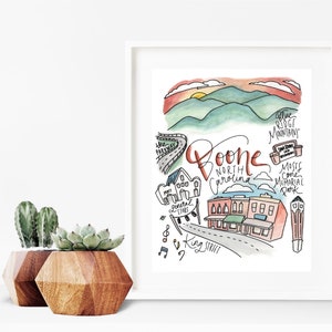 Boone, North Carolina Wall Art Watercolor Print | Birthday/graduation ...