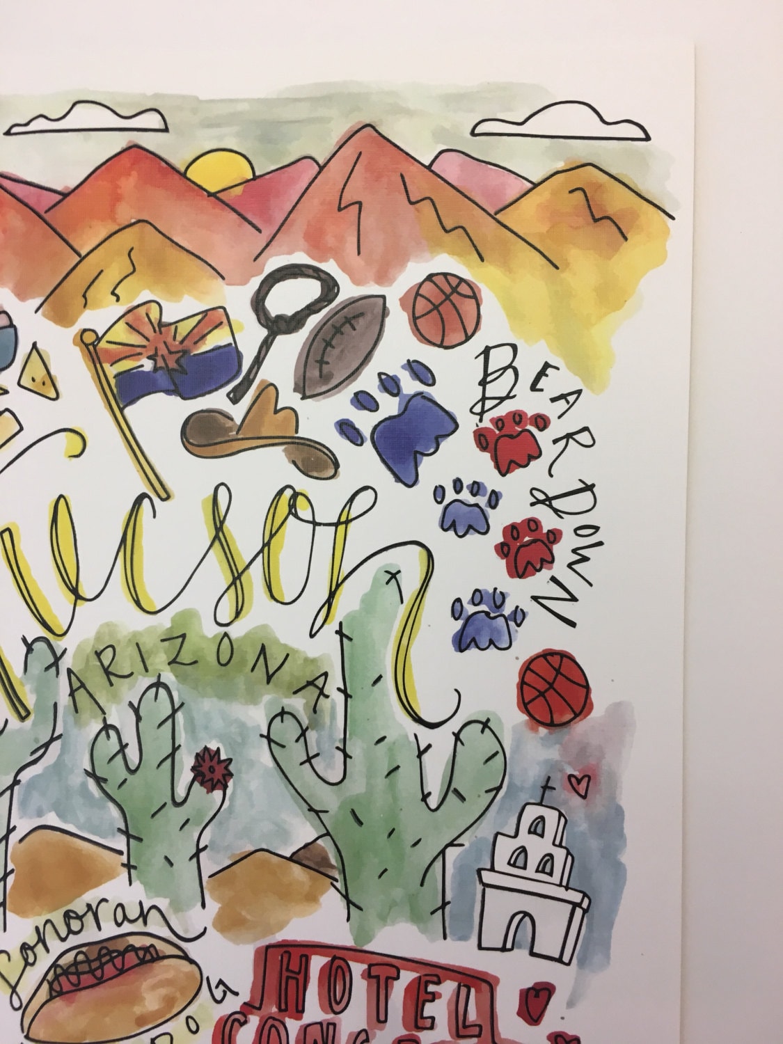 Tucson, Arizona AZ Illustration Watercolor Wall Art Print Gift 8x10 ...