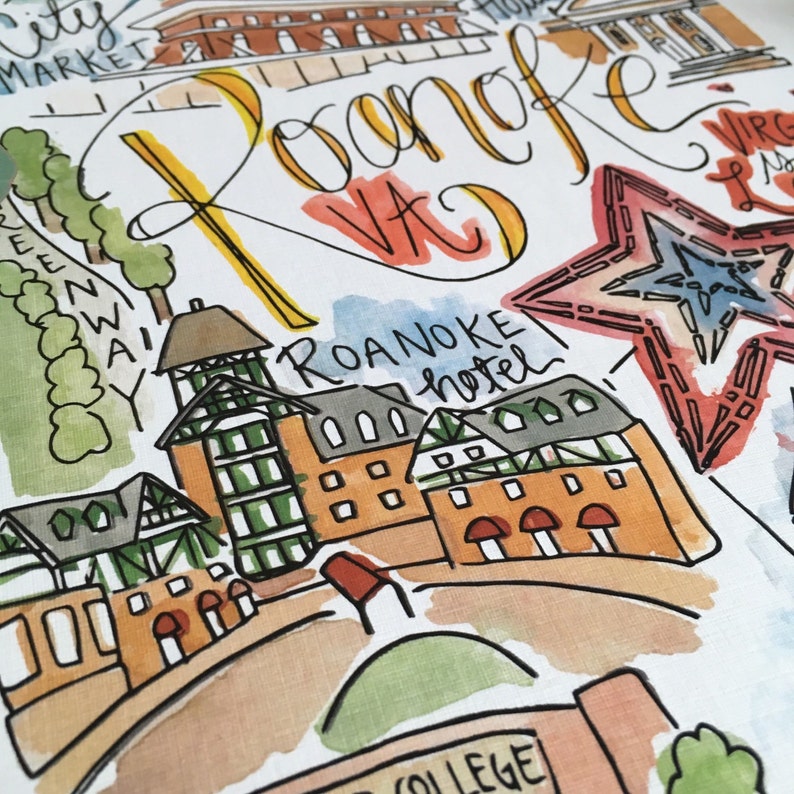 Roanoke, VA Virginia Watercolor Wall Art Print Gift 8x10 // Blue Ridge ...