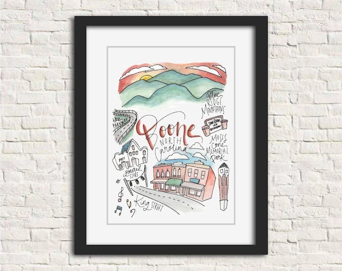 Boone North Carolina Wall Art Watercolor Print - Etsy